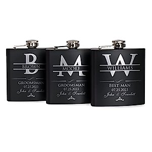 P Lab Set Of 3 - Groomsmen Gift - Groomsman Gifts For Wedding, Wedding Favor Customized Flask Set w Optional Gift Box - Engraved 6oz Stainless Steel Flask Custom Personalized Flask Gift Set, Black #2