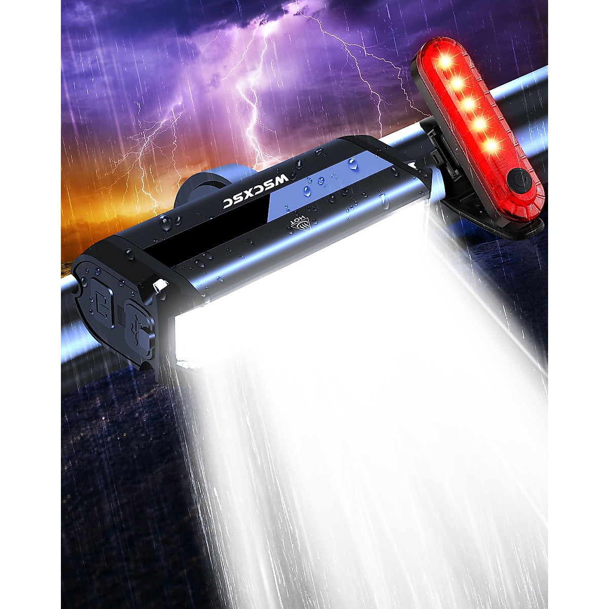 Bright Bike Light for Night Riding, 9000 Lumen Bicycle Light High Beam Low Beam, USB Rechargeable Bicycle Headlight Set, Waterproof Bike Headlight and Taillight for Adult Kid Mountain Road Commuter