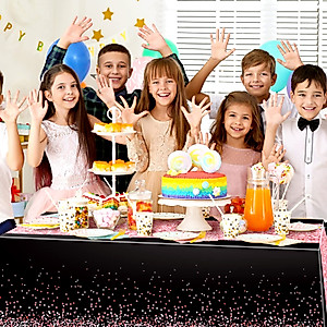 3 Pcs Black Sequin Tablecloth Dining Plastic Table Cover Rectangle Disposable Tablecloth for Graduation Birthday Wedding Anniversary Festive Cocktail Party Supplies, 54 x 108 Inch(Black and Rose Gold)