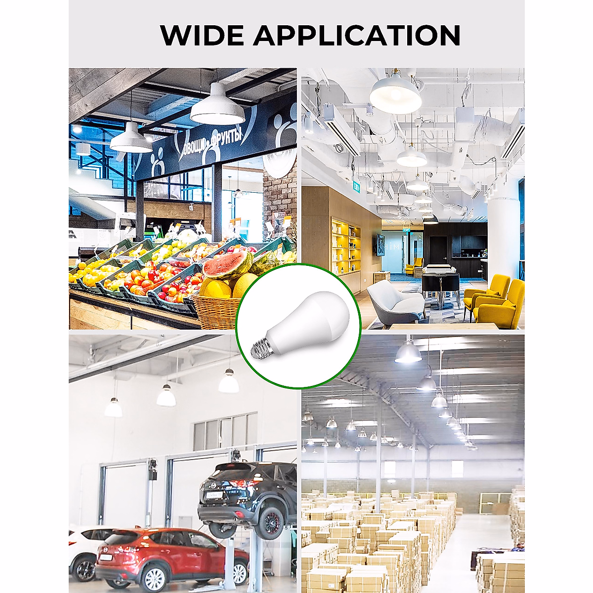 UNILAMP 300 Watt Equivalent Light Bulb, 33W LED Light Bulb E26 Daylight 5000K, Super Bright 4060LM, A23 LED Edison Screw Bulb for Garage, Warehouse, Street Backyard, Non-Dimmable, 2-Pack