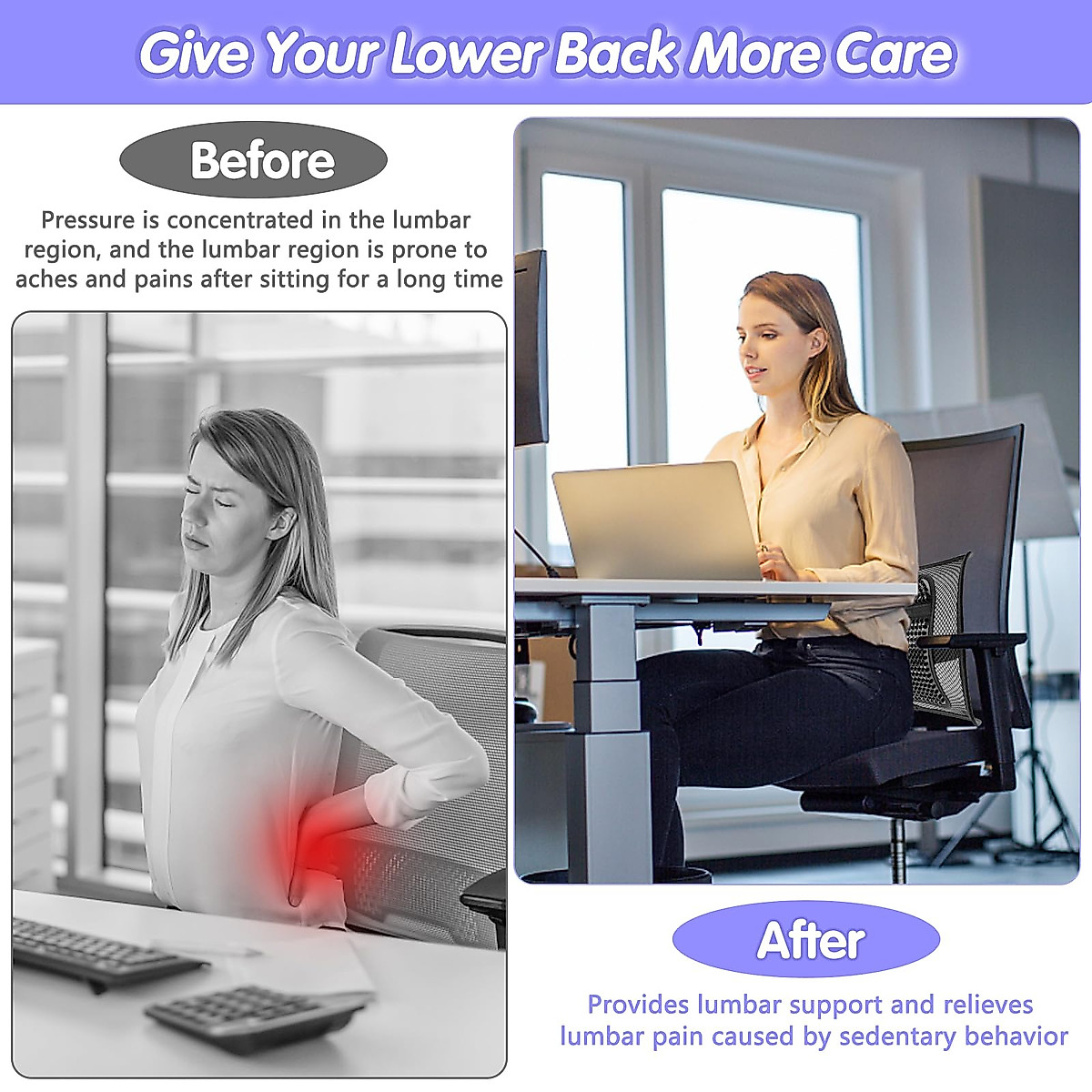 Car seat Lumbar Support Mesh Lumbar Support Seat Back Lumbar Support Lumbar Support Breathable Back Support Pads for Car Home and Office Chairs (Black 2-Pack)