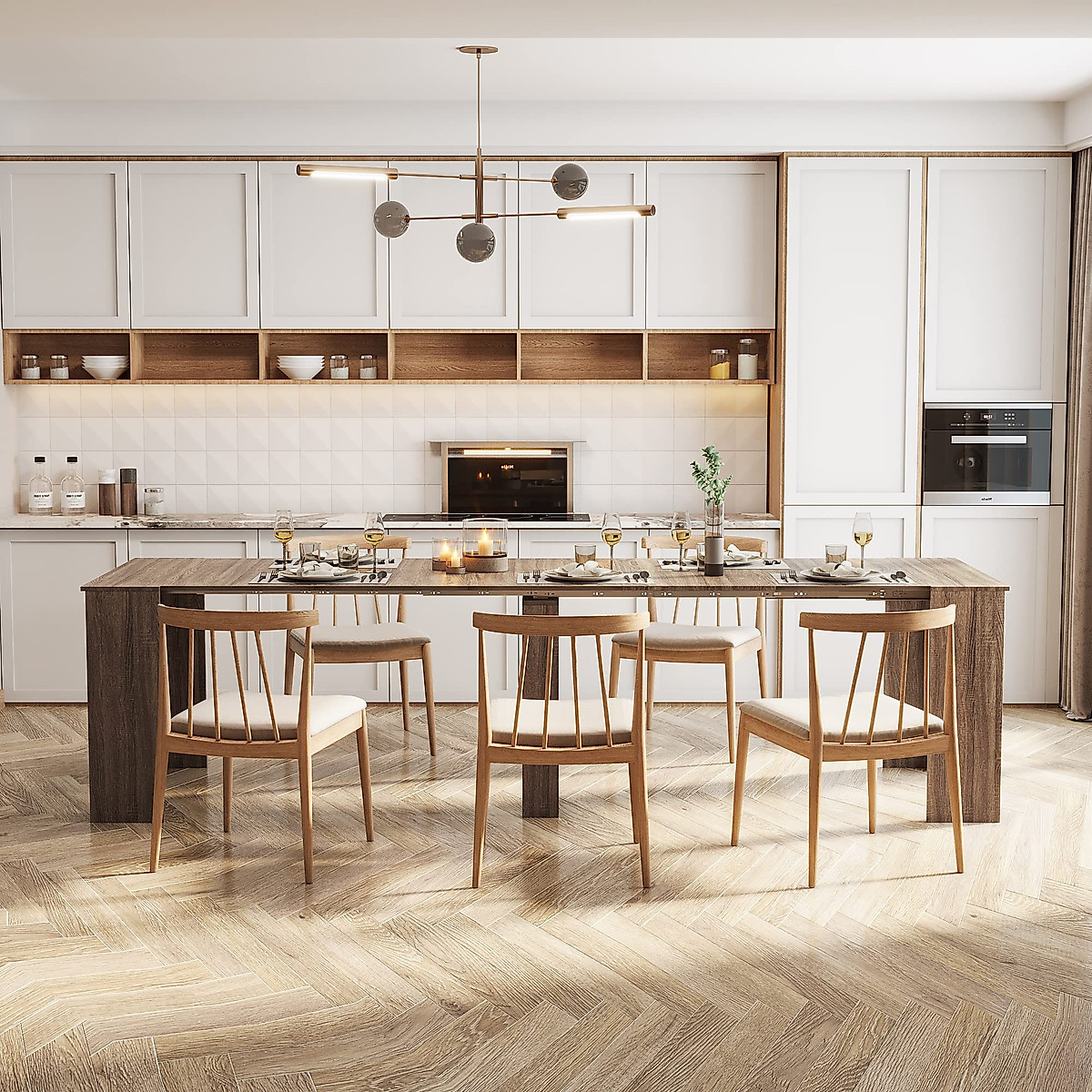 HomVent Expandable Dining Table for 6-12 Person, White Extendable Dining Room Table Wooden Kitchen Table Large Expandable Console Table Extendable from 20" to 118" Dining Table for