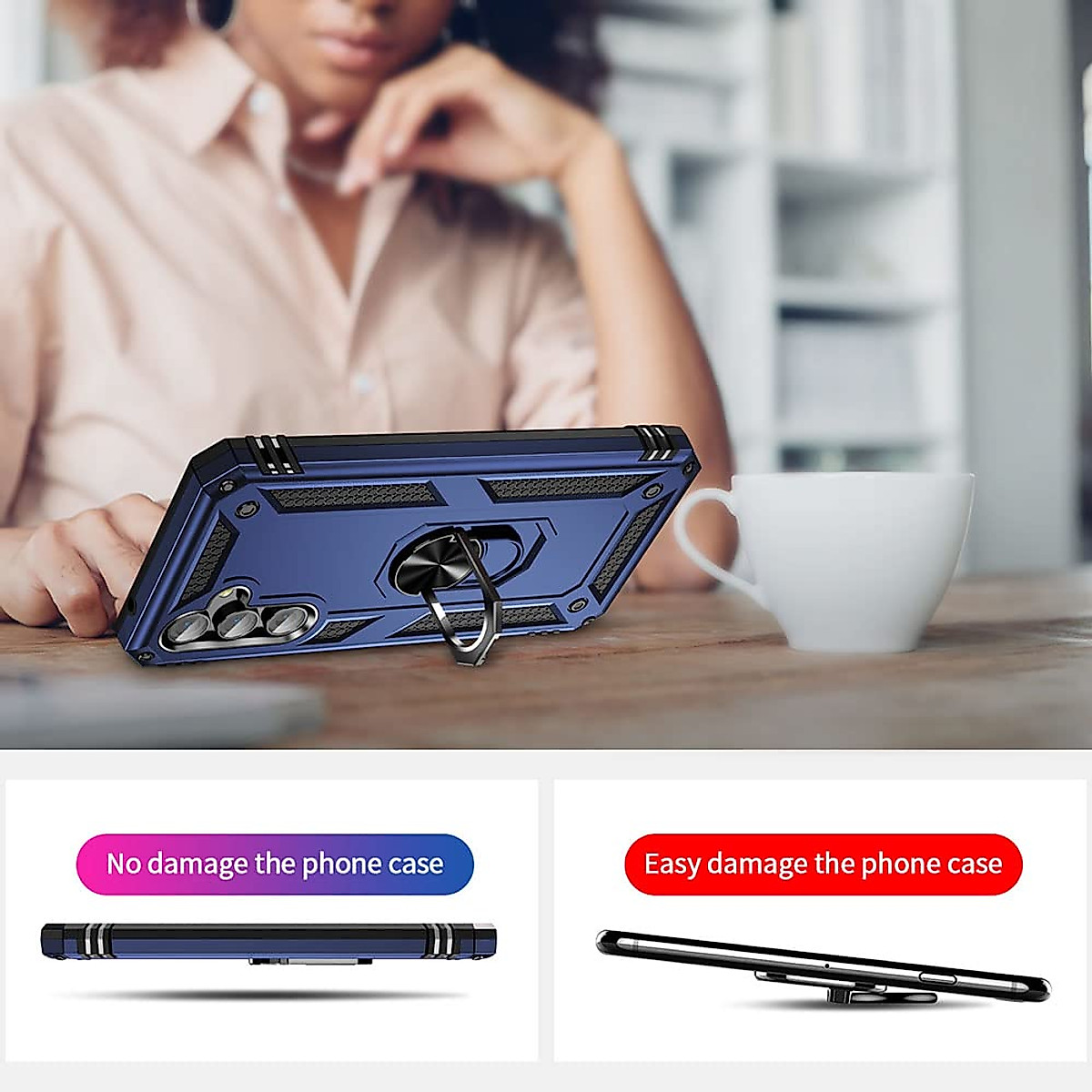 for Samsung A54 5G Case, Galaxy A54 5G Phone Case with HD Screen Protector, [Military Grade 16ft. Drop Tested] Ring Shockproof Protective Phone Case for Samsung Galaxy A54 5G,Blue