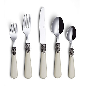 Annova Flatware 20 Pieces Set/Stainless Steel Vintage Silverware/Cutlery, Dinner Knife/Dinner Fork/Salad Fork/Dinner Spoon/Dessert Spoon, Mirror Polished, Service for 4 - Ivory/Cream