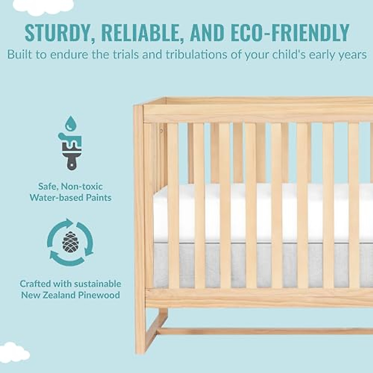 Dream On Me Milo 5-in-1 Convertible Crib and Changing Table with Free Changing Pad in Vintage White Oak, 3 Mattress Height Settings, Non-Toxic Finishes, Pinewood