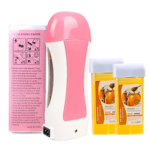 Roll On Wax Kit, Honey Roller Waxing Kit for Sensitive Skin, Hair Removal Roll On Wax Warmer with 2 Wax Roller Cartridge Refill,100 pcs Wax Strips, for Legs Arms and Underarm