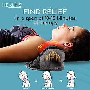 HEALINE Heated Neck Stretcher Cervical Traction Device with 6 Foot USB, Neck and Shoulder Relaxer for Pain Relief Pillow