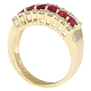 1.6 Carat Natural Red Ruby and Diamond (F-G Color, VS1-VS2 Clarity) 14K Yellow Gold Wedding Band Ring for Women Exclusively Handcrafted in USA
