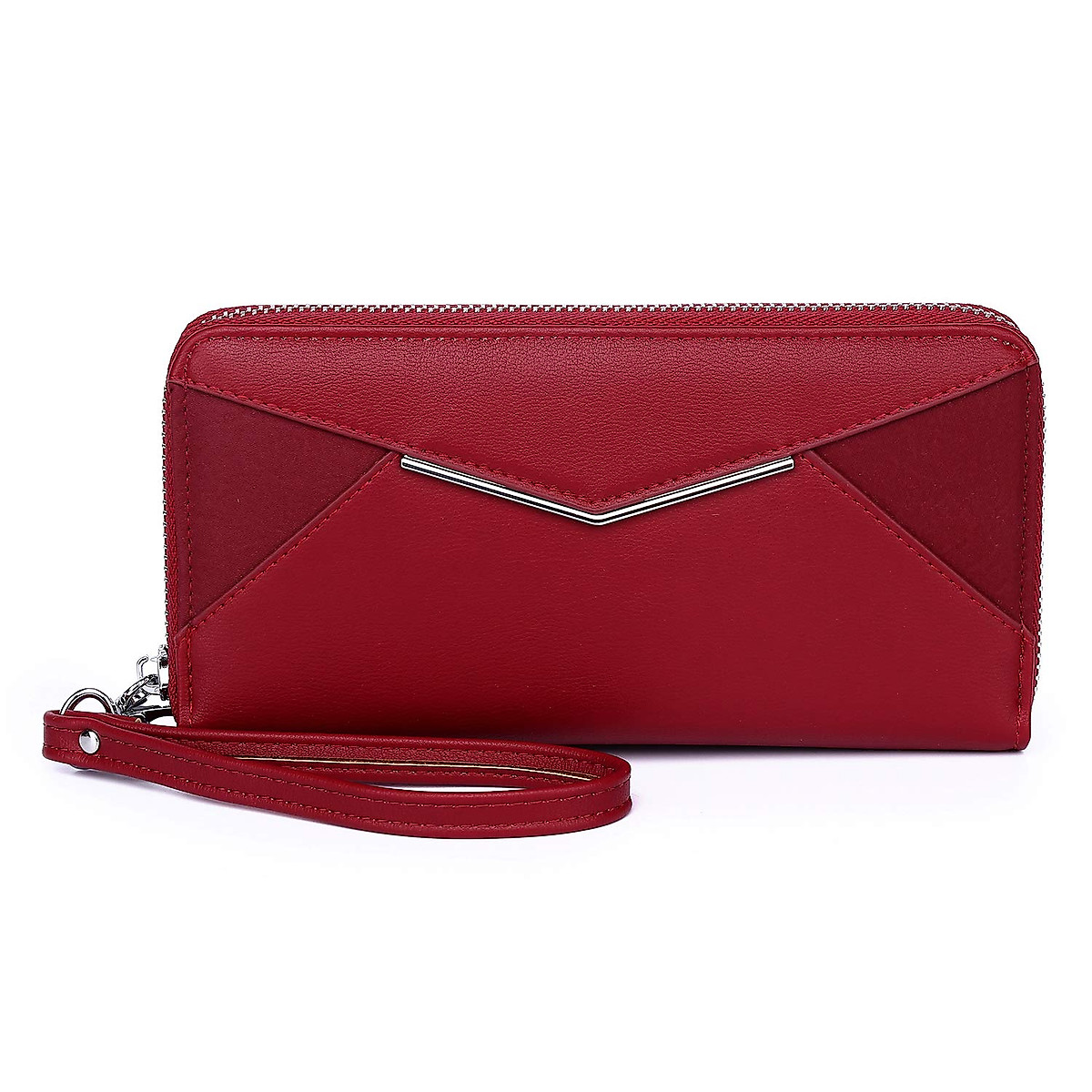 KOWENTIK Women Wallet Leather Zip Phone Clutch Large Travel Organizer Zipper Coin Purse Wristlet (Wallet tye1-Red)