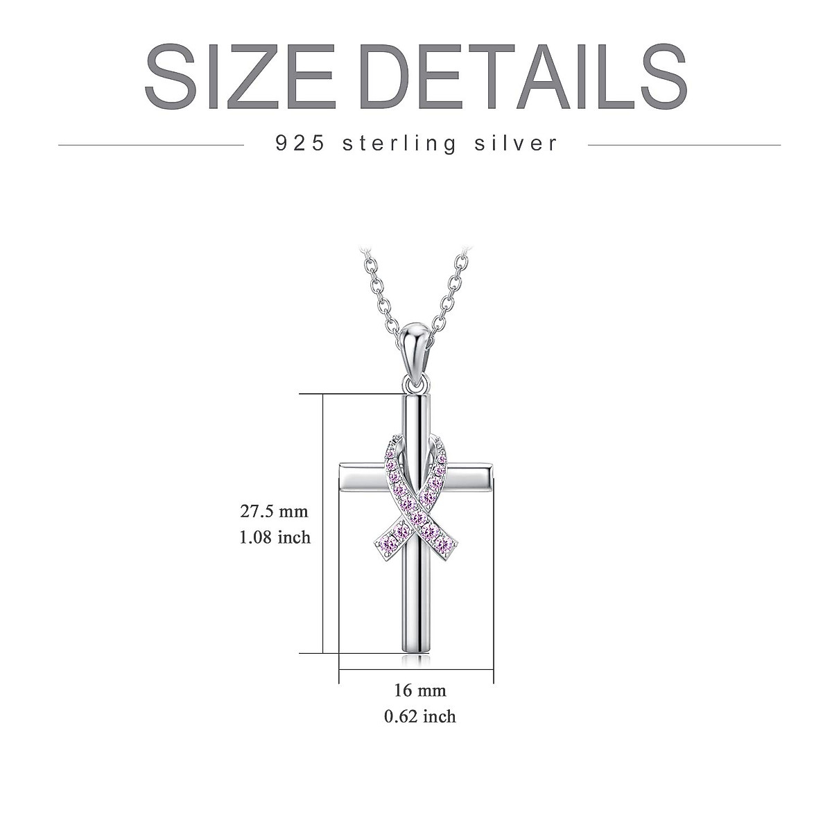 LEECCI 925 Sterling Silver Breast Cancer Awareness Necklace Cross Pendant Necklace Pink Ribbon Necklace Breast Cancer Survivor Gifts for Women