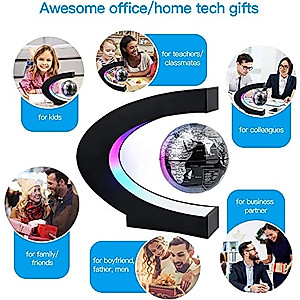 RTOSY Magnetic Levitation Floating Globe with LED Light, Desk Gadget Decor, Fixture Floating Globes & Shade, Cool Tech Gifts for Men/Father/Husband/Boyfriend/Kids/Boss, Gifts for Desk