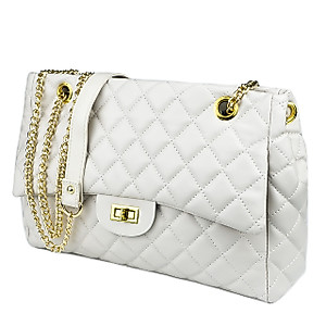 Rejolly Quilted Shoulder Bags for Women PU Leather Ladies Crossbody Handbag Stylish Envelope Purse with Chain Strap (Cream White)