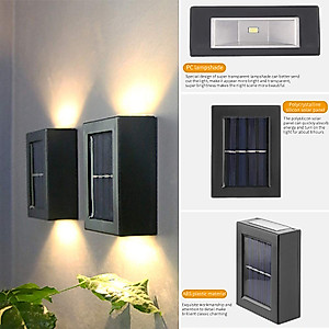 CALIDAKA 2 Pack LED Solar Wall Light, Up and Down Outdoor Security Wall Lamps, IP65 Waterproof Solar Outdoor Lights, Solar Fence Lights LED Solar Wall Lights for Home Garden Porch(Warm Light)