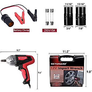 GETUHAND Electric Impact Wrench 1/2 Inch & 12 Volt 400N.M 300ft-lbs Max Torque with 1/2" Strong Square Drive, Portable Car Impact Wrench Kit with Sockets and Carry Case