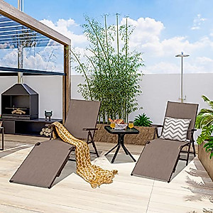 Tangkula Outdoor Chaise Lounge, Folding Recliner Lounge Chair with 5-Position Adjustable Backrest & 2-Position Footrest, No Assembly Required, Suitable for Patio Poolside Beach Yard (1, Brown)