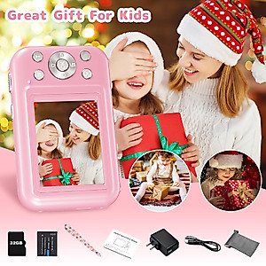 Digital Camera, Kids Camera with 32GB Card, FHD 1080P 44MP Vlogging Camera, 16X Zoom Point and Shoot Digital Camera Compact Portable Rechargeable Cameras for Teens Boys Girls Students Seniors(Pink)