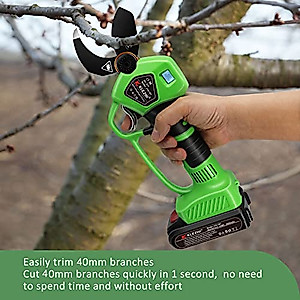 K KLEZHI Cordless Electric Pruning Shears Battery Powered Tree Branch Pruner Cut Capacity of 40mm / 1.58inches, 2 x 2 Ah Lithium Rechargeable Battery 6-8 Working Hours Green