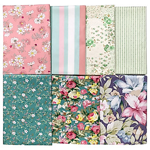 Qililandiy 7 Pieces Floral Printed Quilting Fabric, 100% Cotton Fat Quarter Fabric Bundles Fabric for Sewing Crafting Scrapbooking, 46cmx56cm (Approx. 18"x22") (Peony Lily)