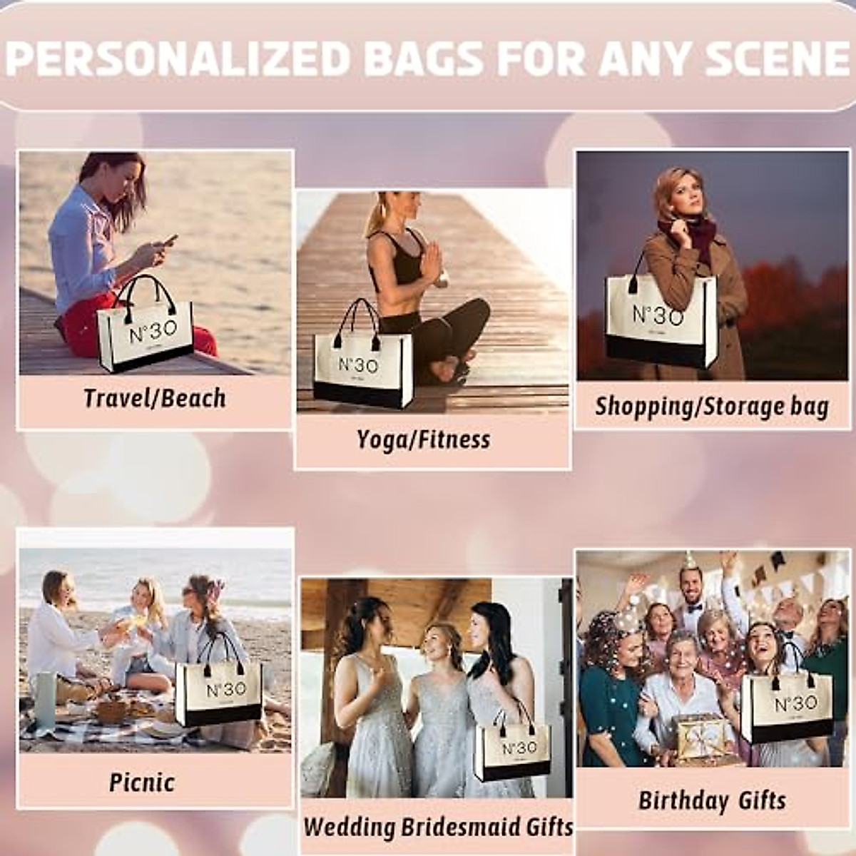 QLSKO 30th Birthday Gift Canvas Tote Bag for Women,N°30 EST.1994 Keepsake Beach Bag 30 Party Birthday Idea Present supplies for Her