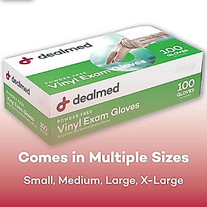 Dealmed Vinyl Exam Gloves – 100 ct. Medium Medical Gloves, Disposable Gloves, Non-Irritating Latex Free Gloves for a First Aid Kit and Medical Facilities