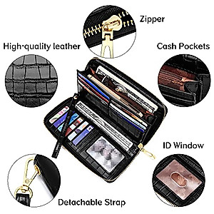 Badiya Womens Wallet RFID Blocking Leather Zip Around Wallet Large Capacity Credit Card Long Purse Clutch Wristlet