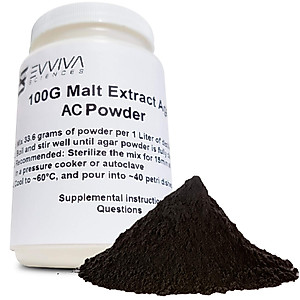 Malt Extract Agar Powder with Activated Charcoal - 100 Grams - Evviva Sciences - Make Over 110 Agar Plates - Premium Performance - Excellent Growth Medium for Mushrooms & Science Projects