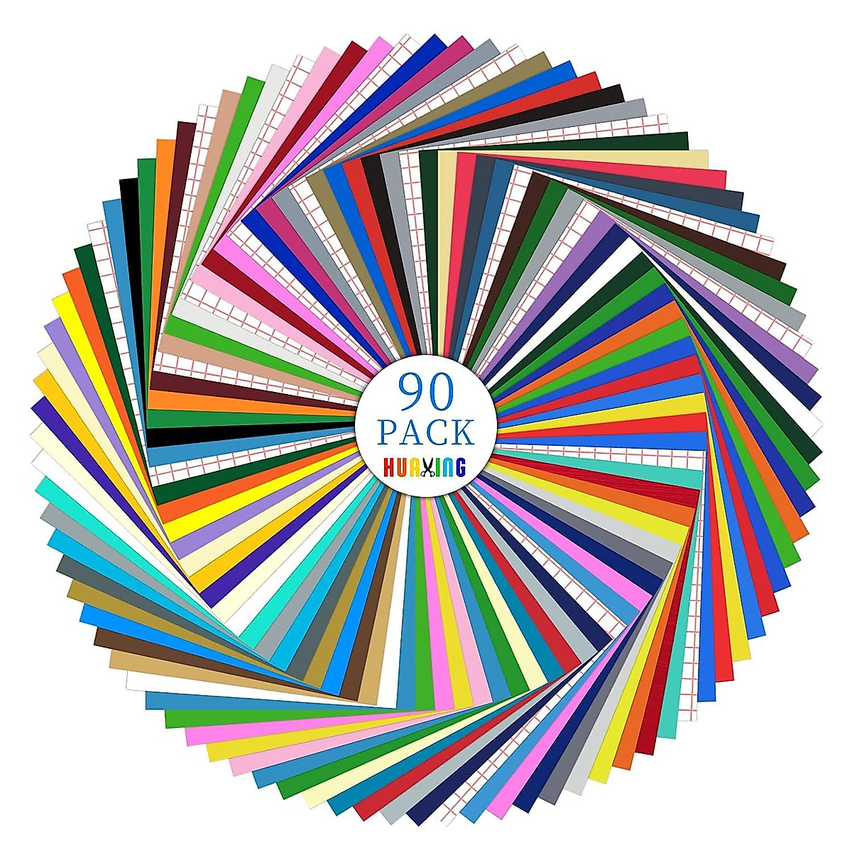 Huaxing Permanent Adhesive Vinyl Bundle, Premium Adhesive Vinyl with Matte, Glossy Vinyl Sheets (90 Pack, 12" x 12") and 10 Transfer Tape for Deco Sticker, Signs and Craft Cutters