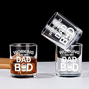 Modwnfy Father's Day Gifts for Dad, Dad Whiskey Glass, Funny Old Fashioned Glass for Dad Papa Father from Daughter Son, Dad Gift for Birthday Christmas, Working on My Dad Bod, 10 Oz