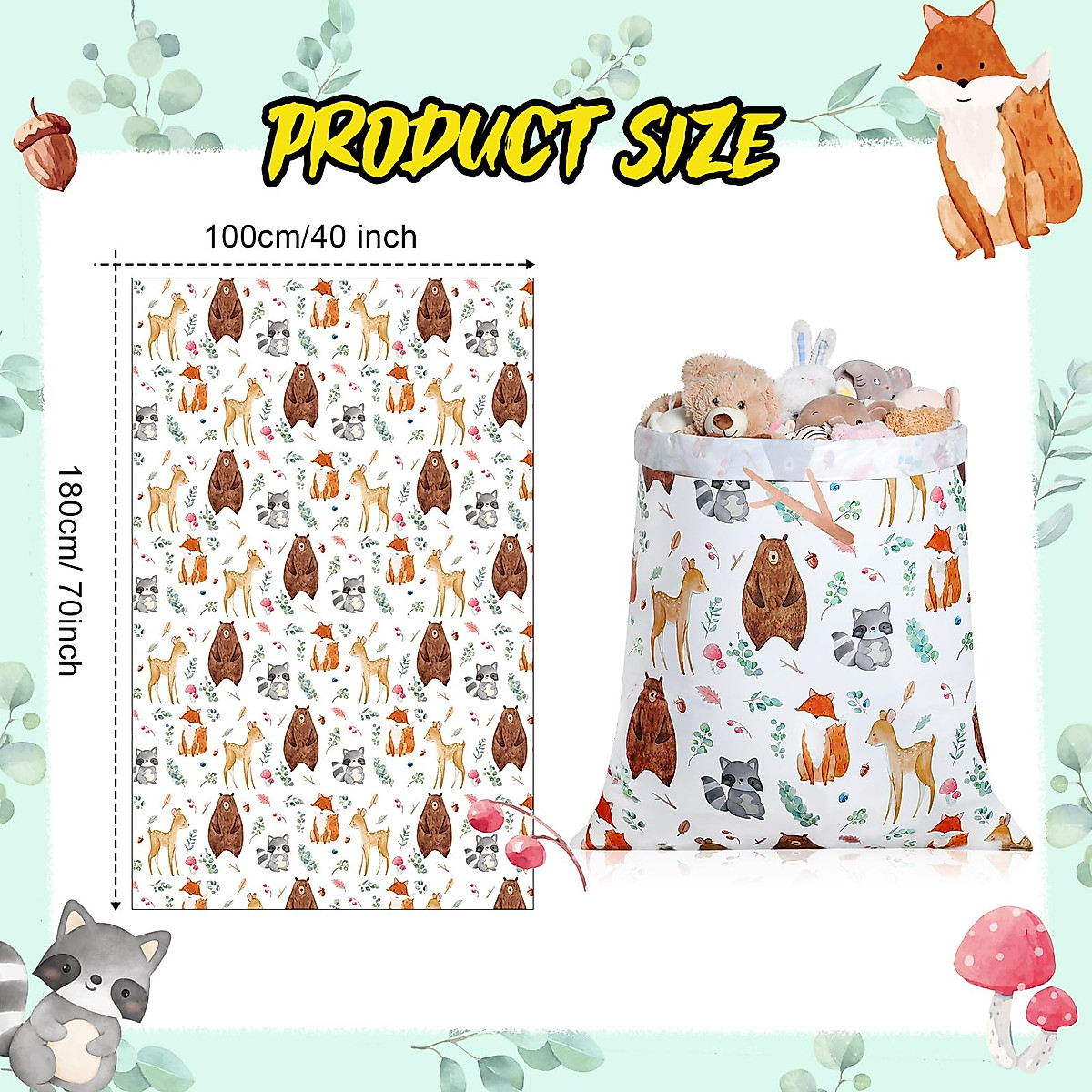 Ctosree 2 Pcs 70" x 40" Large Jumbo Gift Bag for Giant Gifts Woodland Animal Oversize Wrapping Bags with 2 Rolls Ribbons for Birthday Christmas Party(Animal)