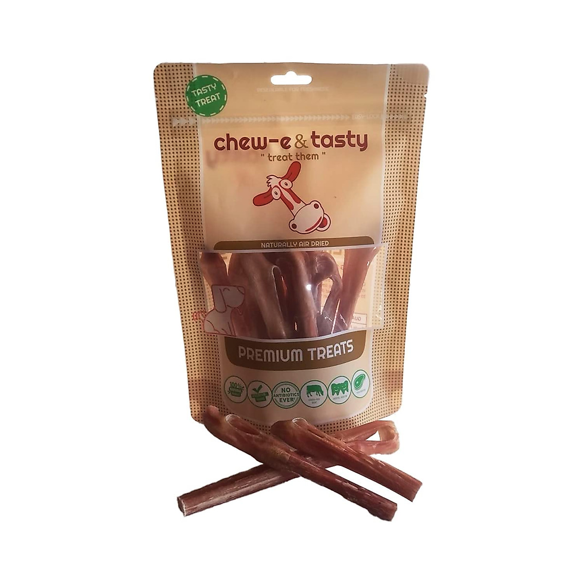 chew-e&tasty Bully Sticks 3-5 inch Various Shapes and Size - Odor Free 100% Beef Chews - Fully Digestible High Protein, Low Fat Dental Treats (8 OZ)