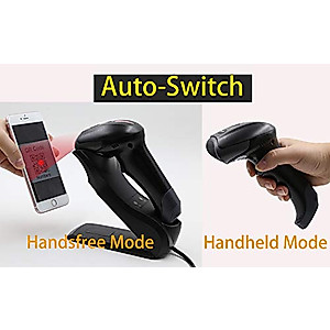 TEEMI 1D 2D Bluetooth Barcode Scanner with Intelligent USB Cradle Wall Mounted, Auto Activate Omni-Directional Hands-Free Scanning, Wireless Charging and Bluetooth 5.0 Technology (Black)
