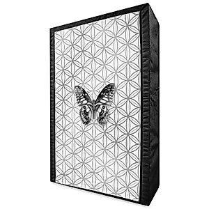 Ambesonne Butterfly Portable Fabric Wardrobe, Animal Butterfly on Geometric Fragments Modern Inspired Illustration, Clothing Organizer and Storage Closet with Shelves, 42.5", White and Grey