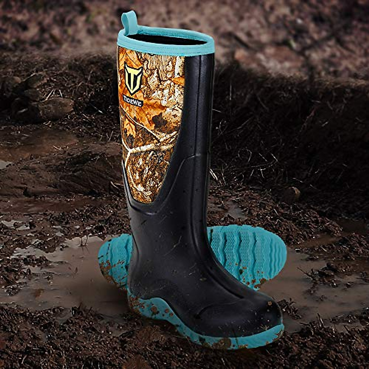 TIDEWE Rubber Boots for Women Multi-Season, Waterproof Rain Boots with Steel Shank, 6mm Neoprene Durable Rubber Outdoor Hunting Boots Size 7 (Green)