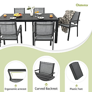 Olaterior Patio Dining Chairs, Outdoor Dining Chair Set of 2, Stackable Outdoor Chairs, All-Weather Textilene Chair with Armrest, Modern Sling Patio Furniture Chair for Lawn Deck, Pool, Mixed Grey