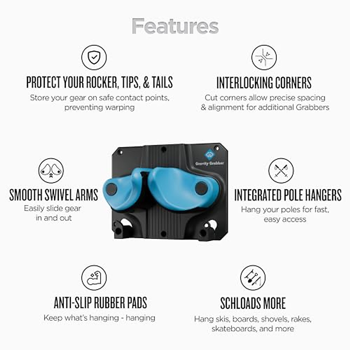 Gravity Grabber - Ultimate Ski & Snowboard Wall Rack | Secure, Non-Slip Storage | Fits Any Ski/Board | Garage Organization | Ski Storage Rack | Snowboard Storage Rack | Winter Gear Organizer | 3 Pck