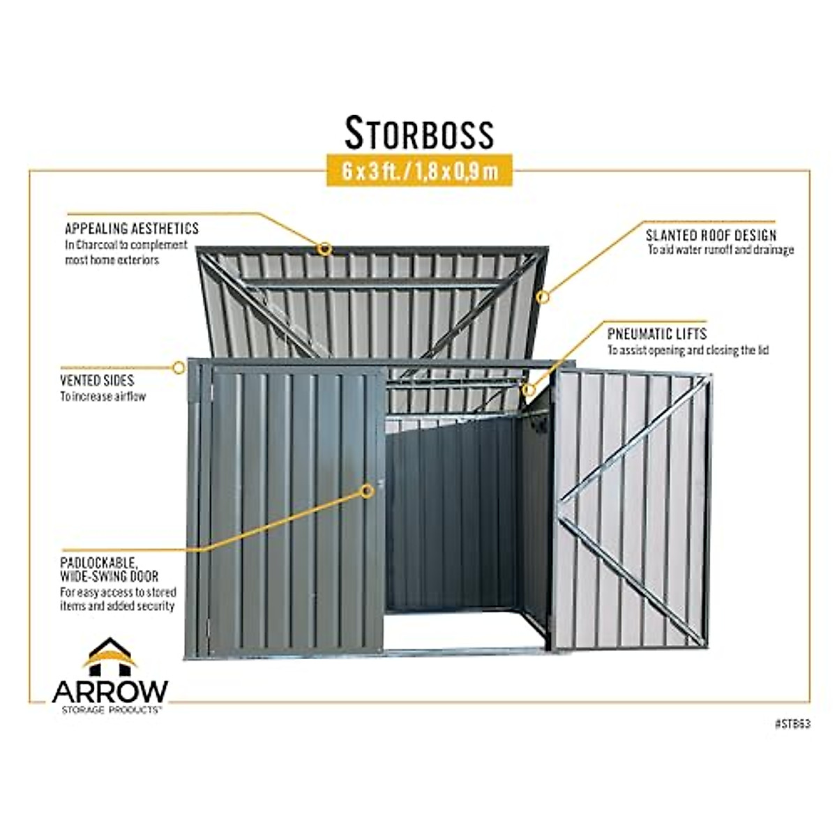 Arrow Sheds 6' x 3' Outdoor Steel Storage Shed, Grey