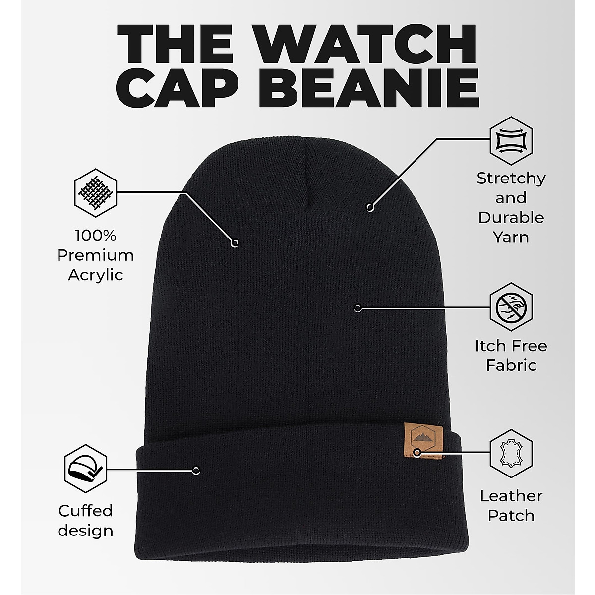 Tough Headwear Cuffed Beanie Hats for Men - Winter Beanies for Women - Toboggan Hat - Mens Winter Knit Hat - Stocking Cap Black