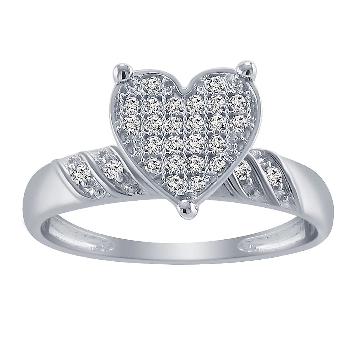 Pretty Jewels 0.23 Carat (ctw) Round White Diamond Heart Frame Men's & Women's Engagement Trio Set Ring For His & Her Wedding, 925 Sterling Silver (H-I Color, I1-I2 Clarity) Ladies 7 & mens 13