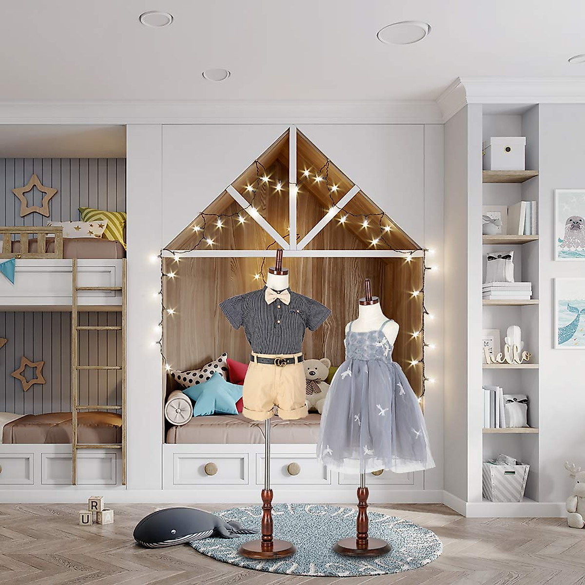 Bonnlo Upgraded Kid Dress Form, 5-6 years old, 7-8 years old, Toddler Mannequin Torse with Adjustable Rubber Wood Stand for Dress Jewelry Display (5-6 years old)