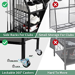 HoneySky Golf Storage Organizer for Garage, Double Golf Bag Stand Storage Rack with Lockable Wheels, Extra Large Golf Organizer for Golf Clubs and Golf Accessories, Ideal Gifts for Golfer