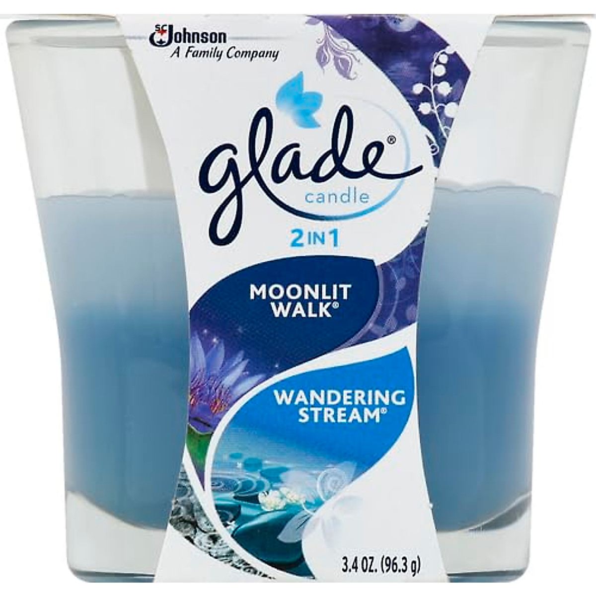 Glade Candle Jar, Air Freshener, 2in1, Moonlit Walk & Wandering Stream, 3.4 Oz
