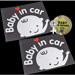 CM Wealth 2Packs - Baby in Car Sticker Decal Baby on Board Sign for Car Safety Sign Cute Baby in Car Waving Sticker(Boy2)