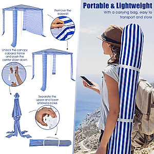 Tangkula 6.7'x6.8' Foldable Beach Cabana, Easy Set-up Portable Beach Tent with Carry Bag, Detachable Side Wall, 4 Sandbags, Wind Vent, Sun-Protection Outdoor Beach Umbrella Shelter for Family