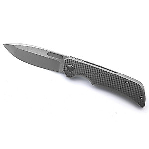 Miguron Knives M Mero Front Flipper Folding Knife 3.65" M390 Hand Hollow Ground Rubbed Satin Blade Sandblasting Titanium Handle Pocket Knife MGR-615GY