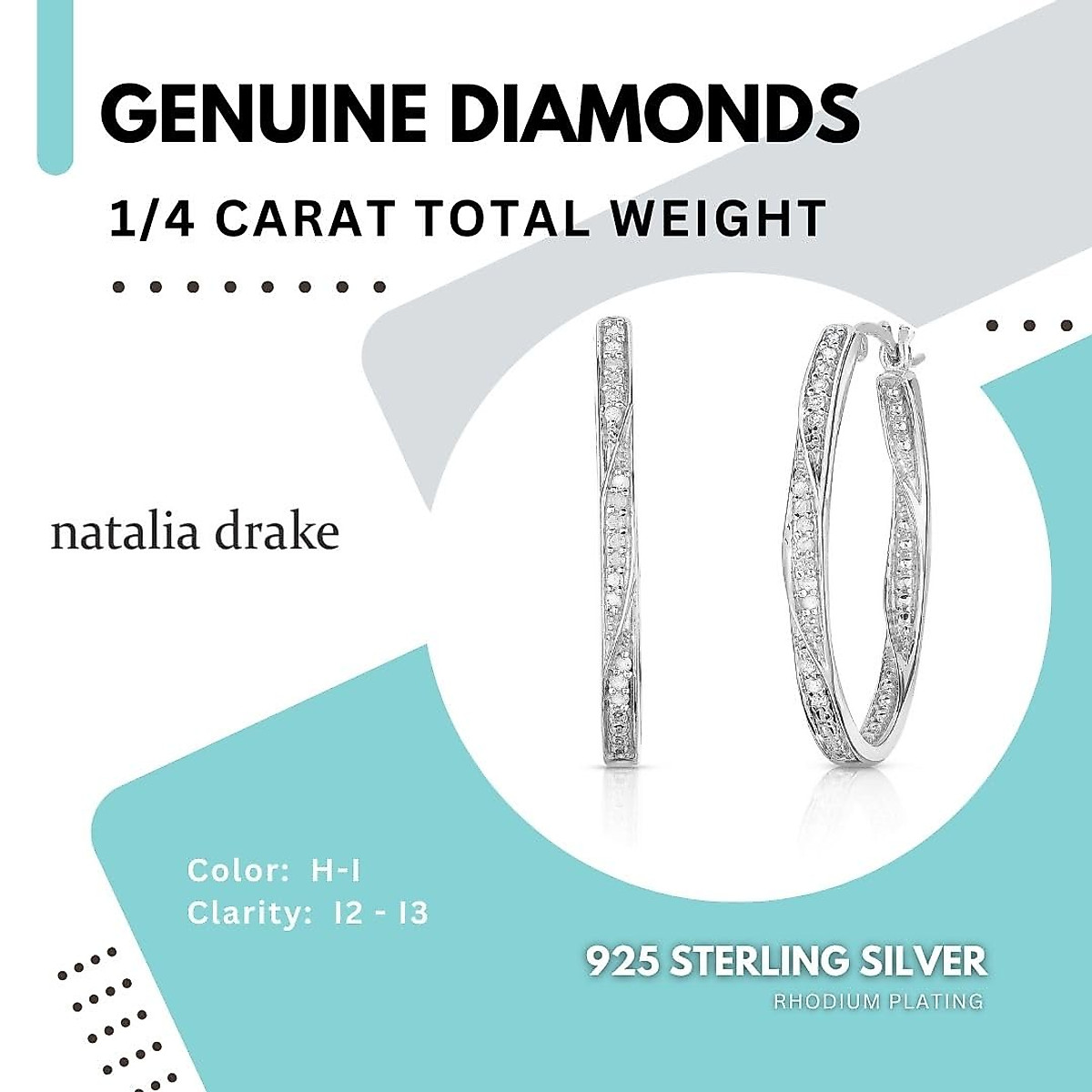 NATALIA DRAKE Large Twisted Oval 1/4 Cttw Diamond Hoop Earrings for Women in Rhodium Plated 925 Sterling Silver