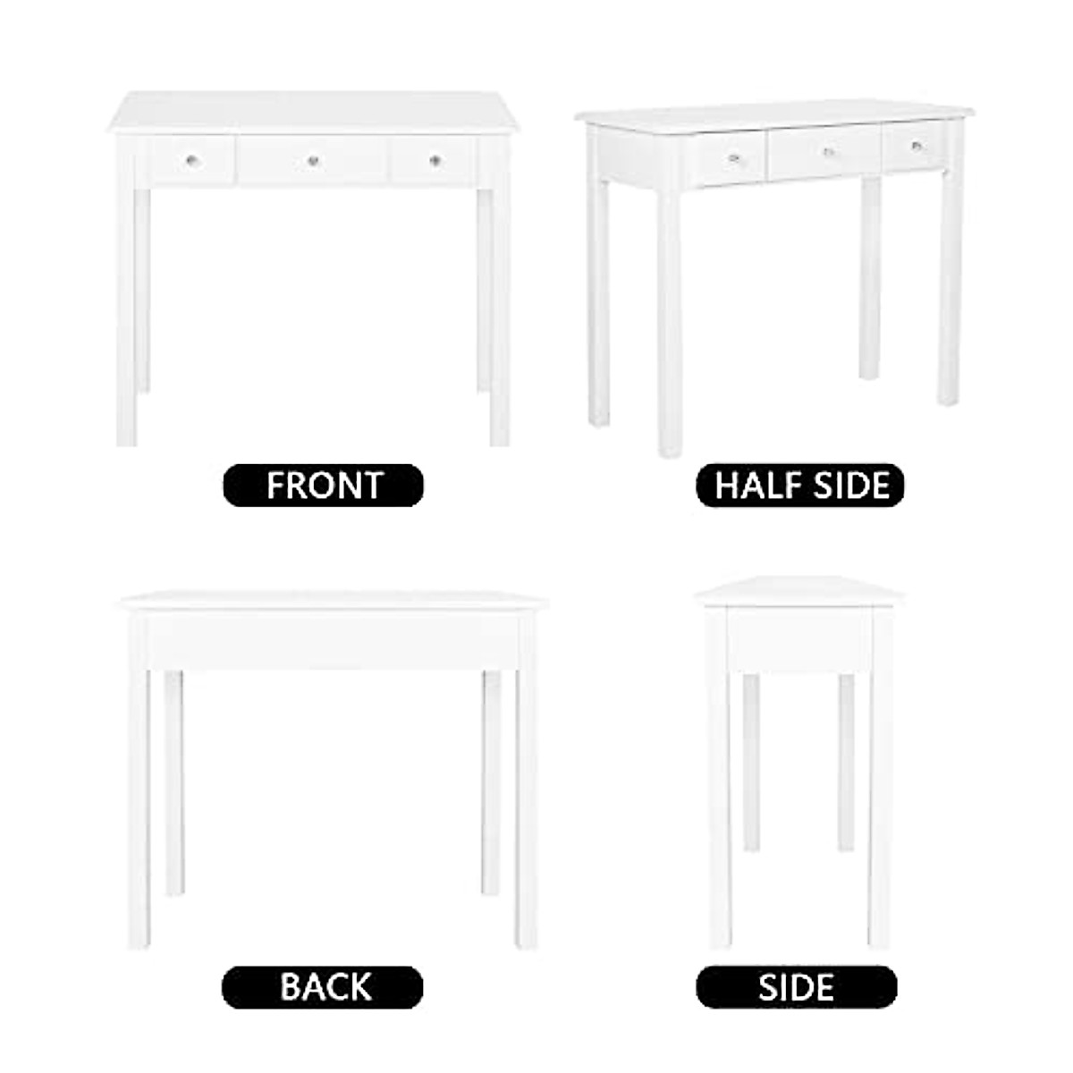 STHOUYN Home Office Small Writing Desk with Drawers Bedroom, Study Table for Adults/Student, Vanity Makeup Dressing Table Save Space Gifts White (White)