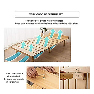 EMOOR Wood Slatted Floor Bed Frame OSMOS Twin for Japanese Futon Mattress Solid Pine (Retro-Brown), Height Adjustable (2/7/12in) Tatami Mat