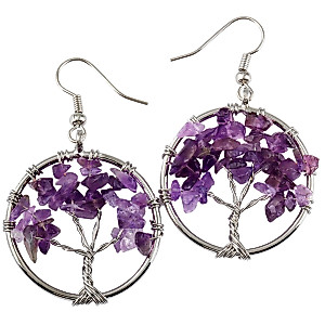 SUNYIK Purple Amethst Stone Dangle Earrings for Women(Silver Plated)
