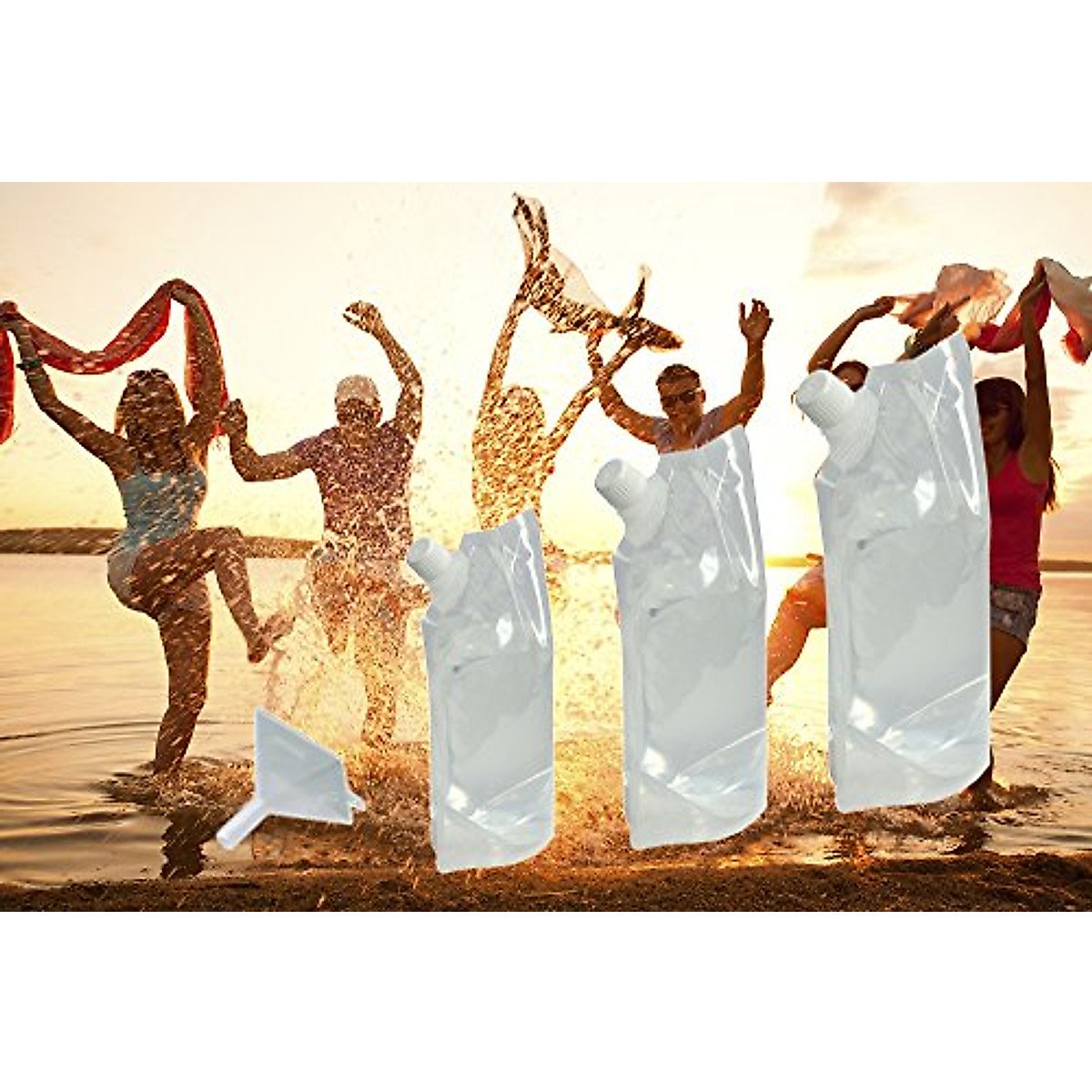 Hide Your Booze Flask and Funnel Kit Set - 8 oz Flask, 16 oz. Flask, 32 oz. Flask and Funnel - Secret Liquor Wine Cruise Travel Clear Hidden Flask Pouch