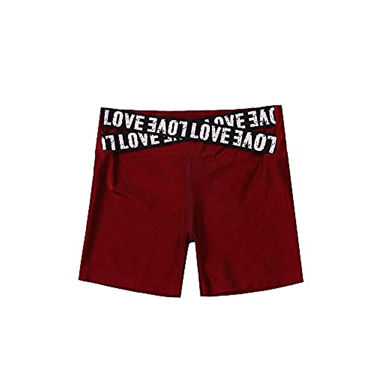 Hansber Kids Girls Boycut Shorts Solid Color Sports/Dance/Gymnastics Athletic Bottoms Summer Hot Pants Letter Burgundy 12